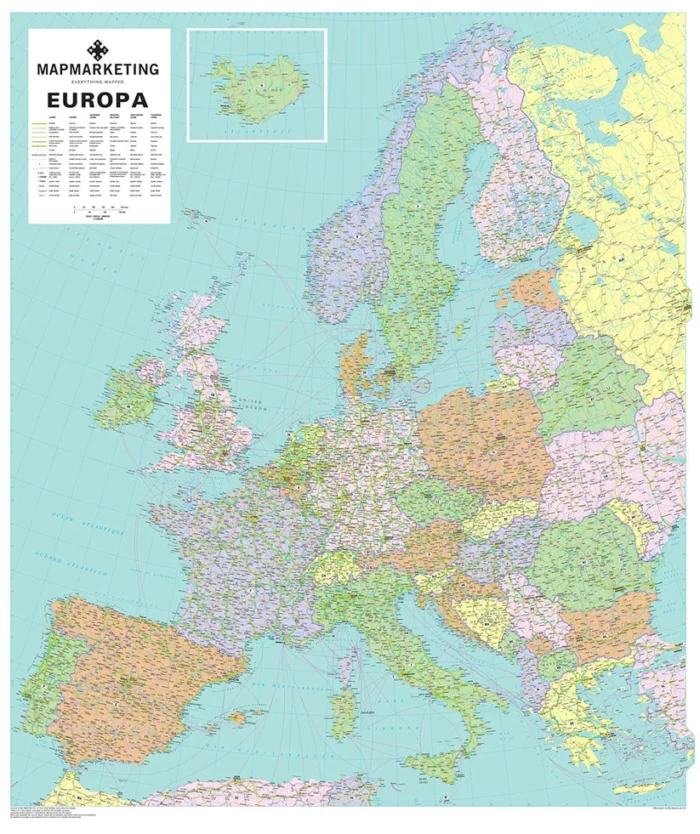 Europe WALL MAP FOR SCHOOLS - REVERSIBLE Size: 104 X 129cm